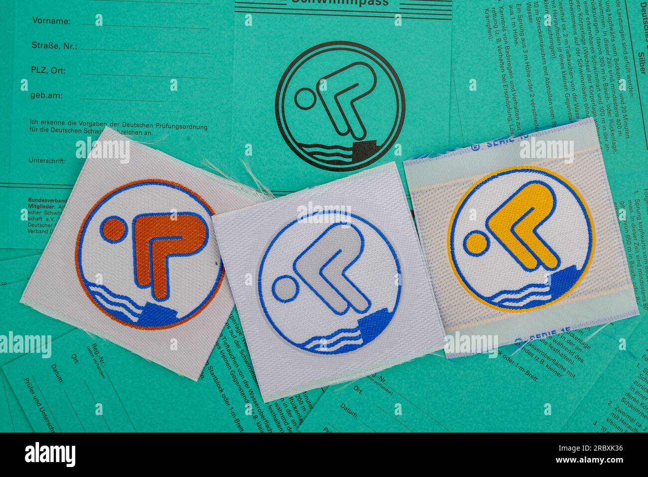 11 July 2023, Bavaria, Grafing Bei München: A German swimming passport ...