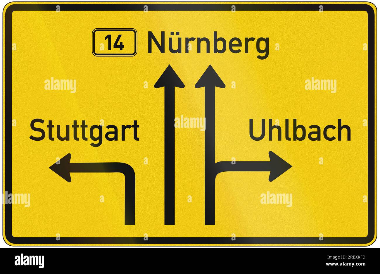 German direction sign showing the way to Nuremberg on the federal road ...