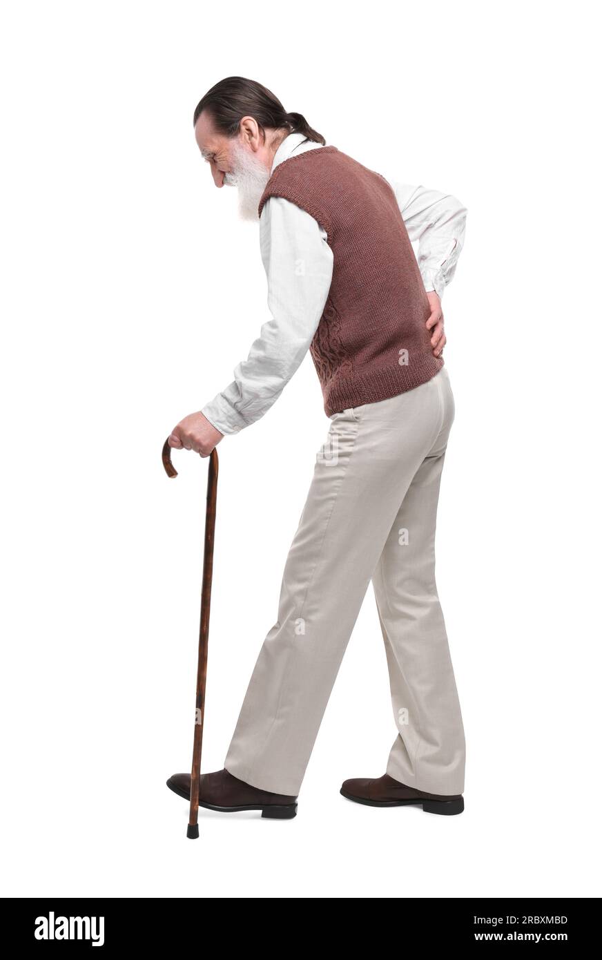 Senior man with walking cane on white background Stock Photo - Alamy