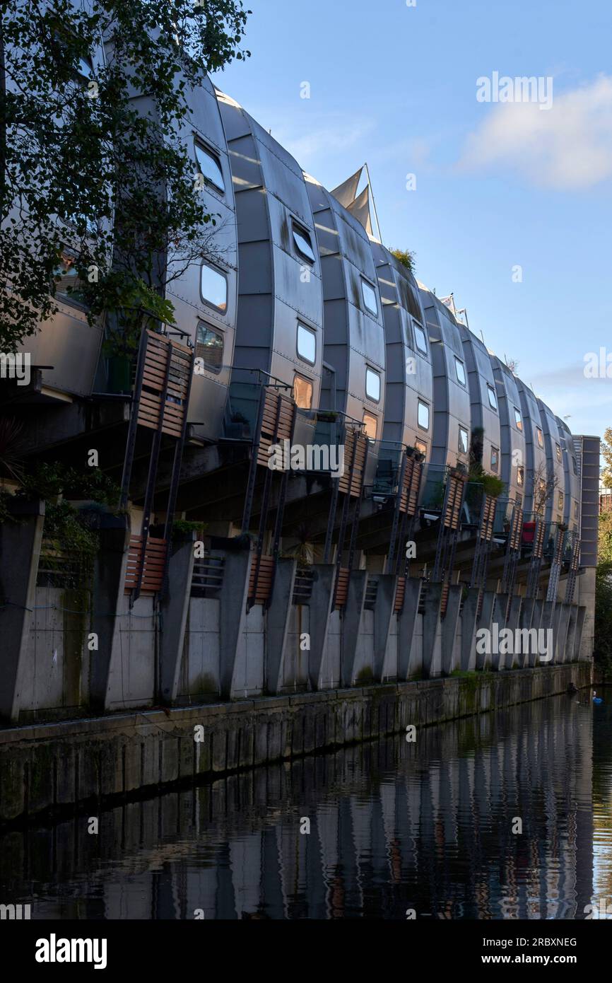 View of housing units with Grand Union Canal. Sainburys Camden, London ...
