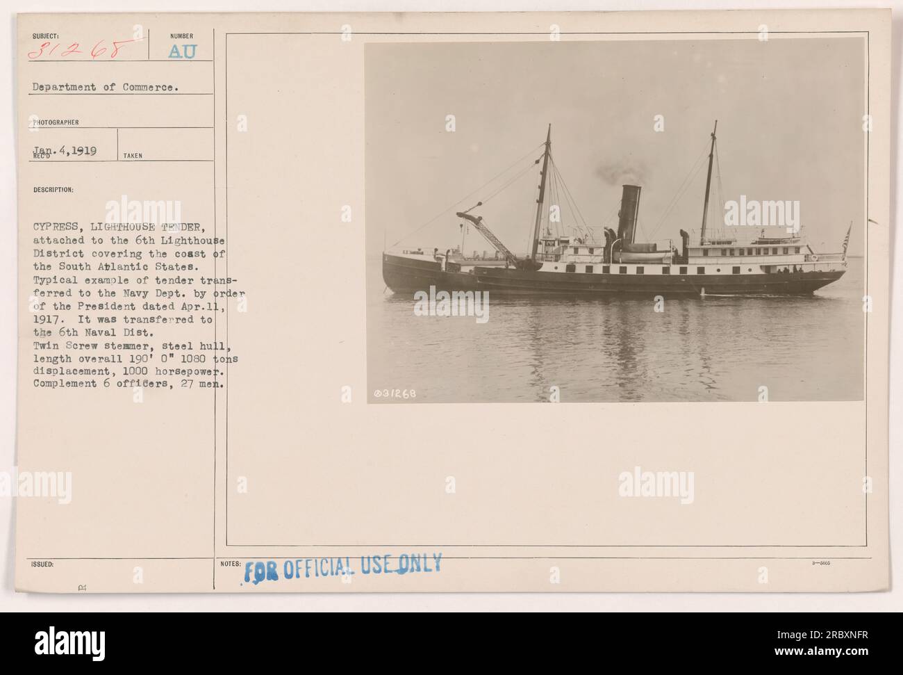 A photograph of the lighthouse tender, AU CYPRESS, which was attached ...