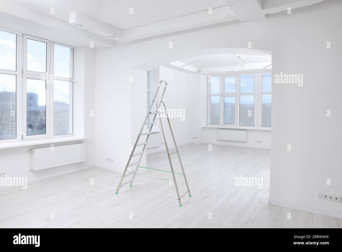 Light spacious room with step ladder. Ceiling painting Stock Photo - Alamy