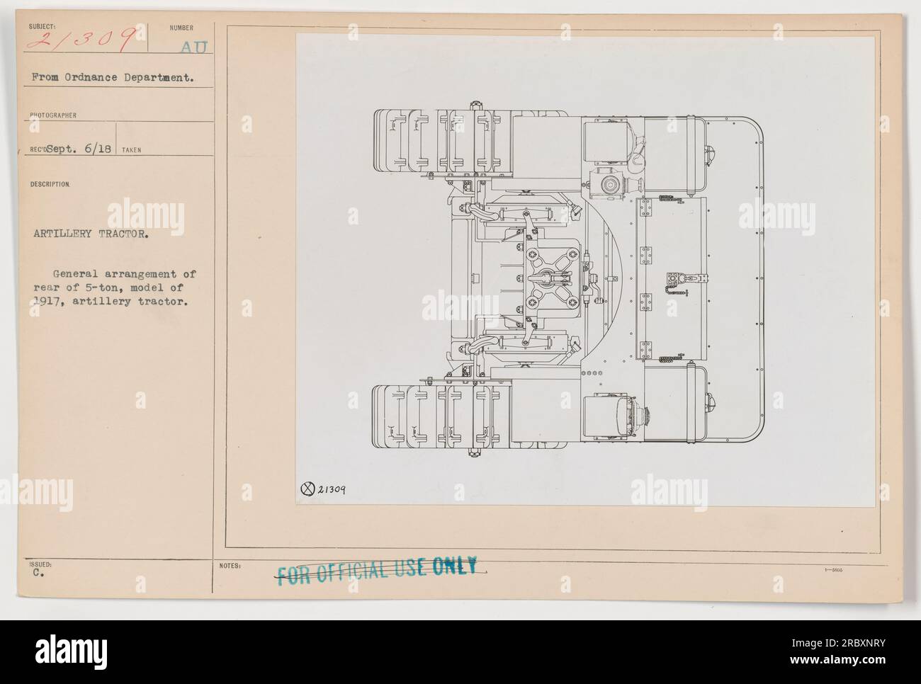 The image shows the rear of a 5-ton model of 1917 artillery tractor. It ...