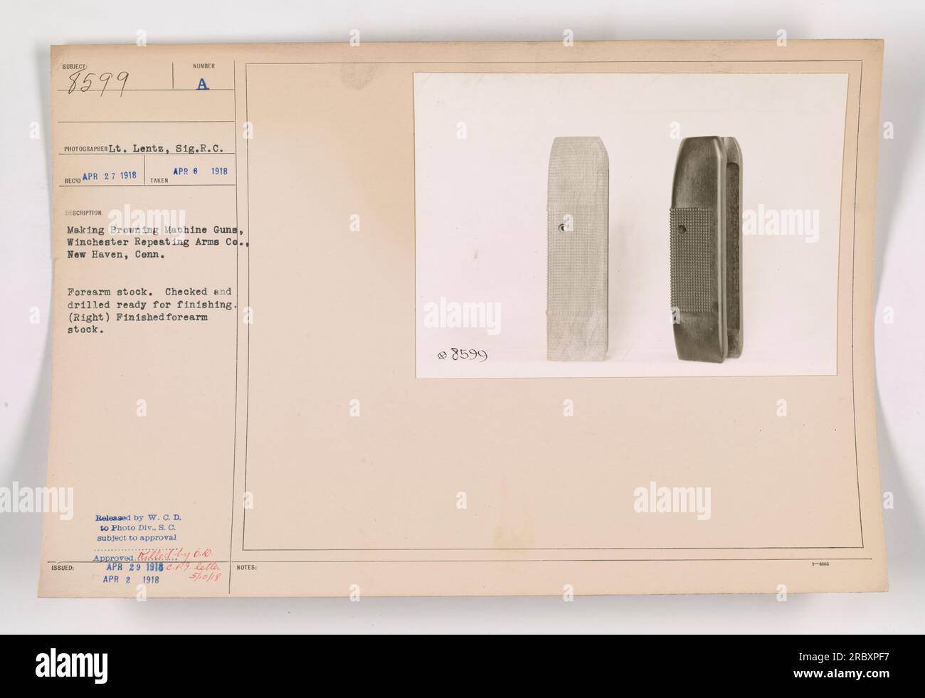 "Lt. Lents, Sig.R.C., photographed Browning Machine Guns being made at ...