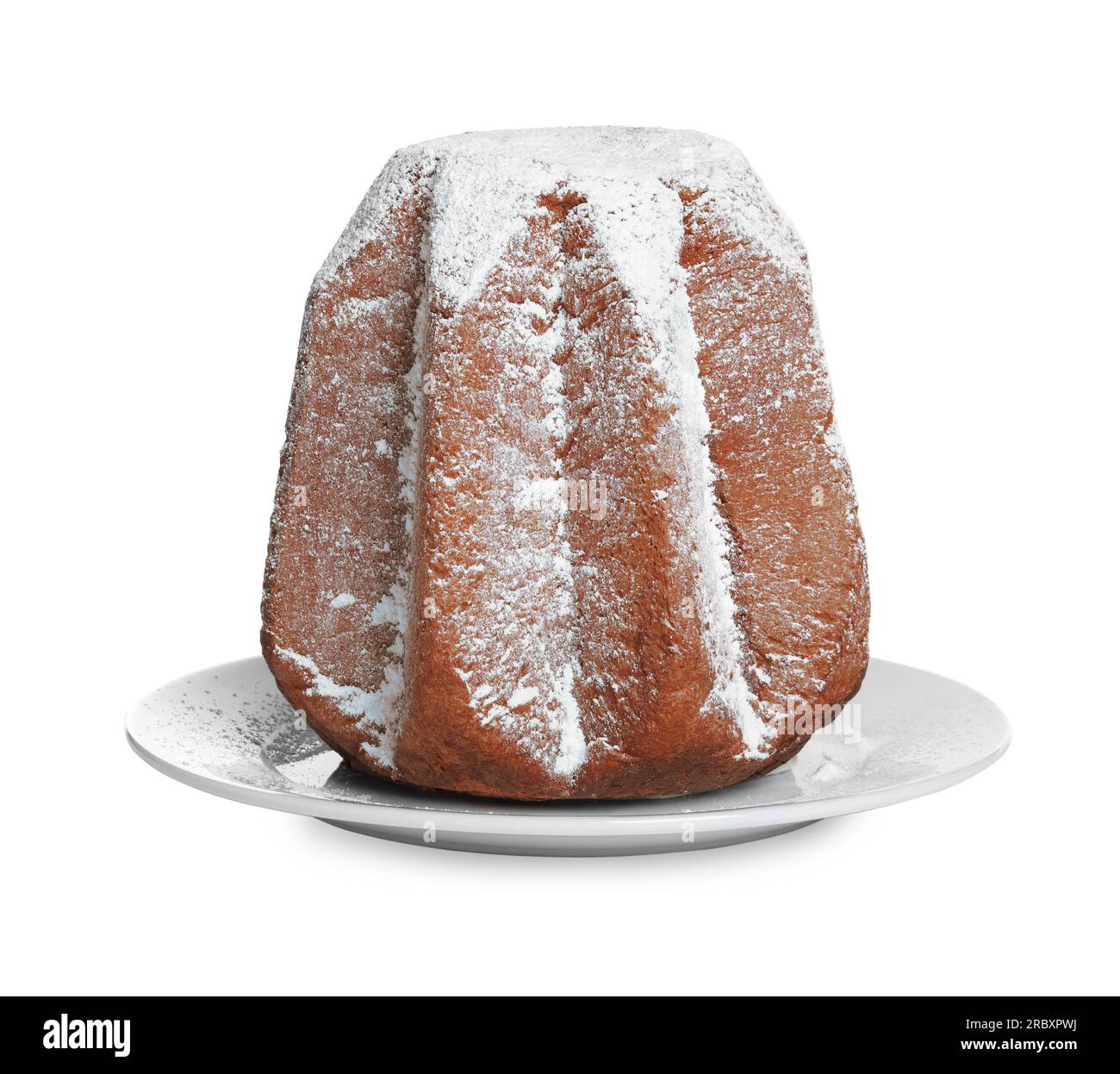 Delicious Pandoro cake decorated with powdered sugar isolated on white ...