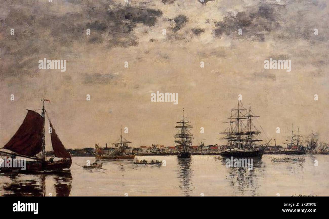 Antwerp, boats on the River Escaut by Eugene Boudin Stock Photo - Alamy