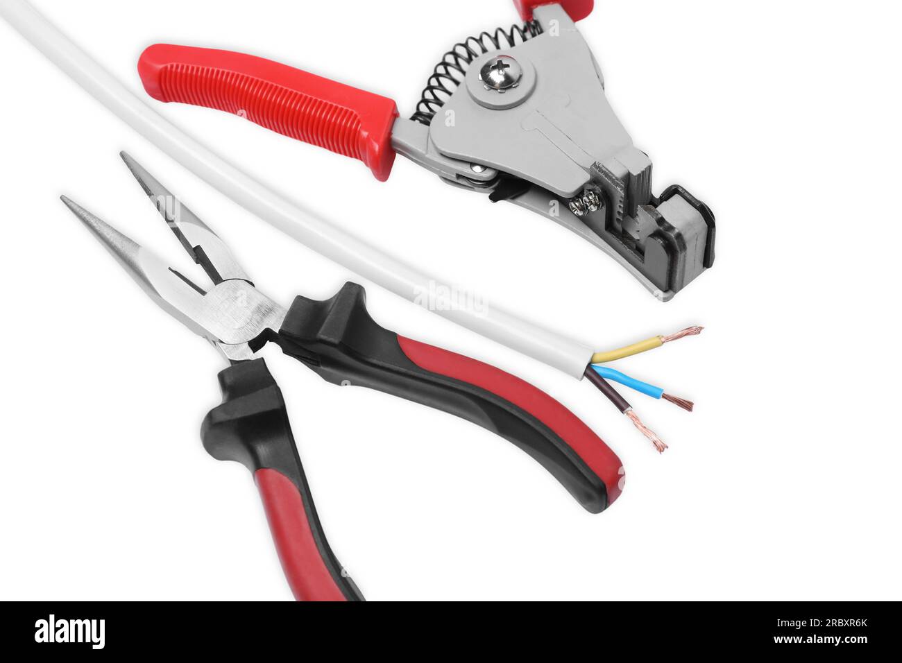 Cutters and stripped wire isolated on white Stock Photo - Alamy