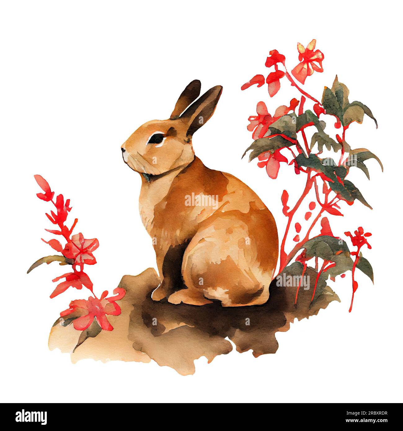 Chinese New Year hand drawn rabbit. Watercolor illustration Stock Photo ...