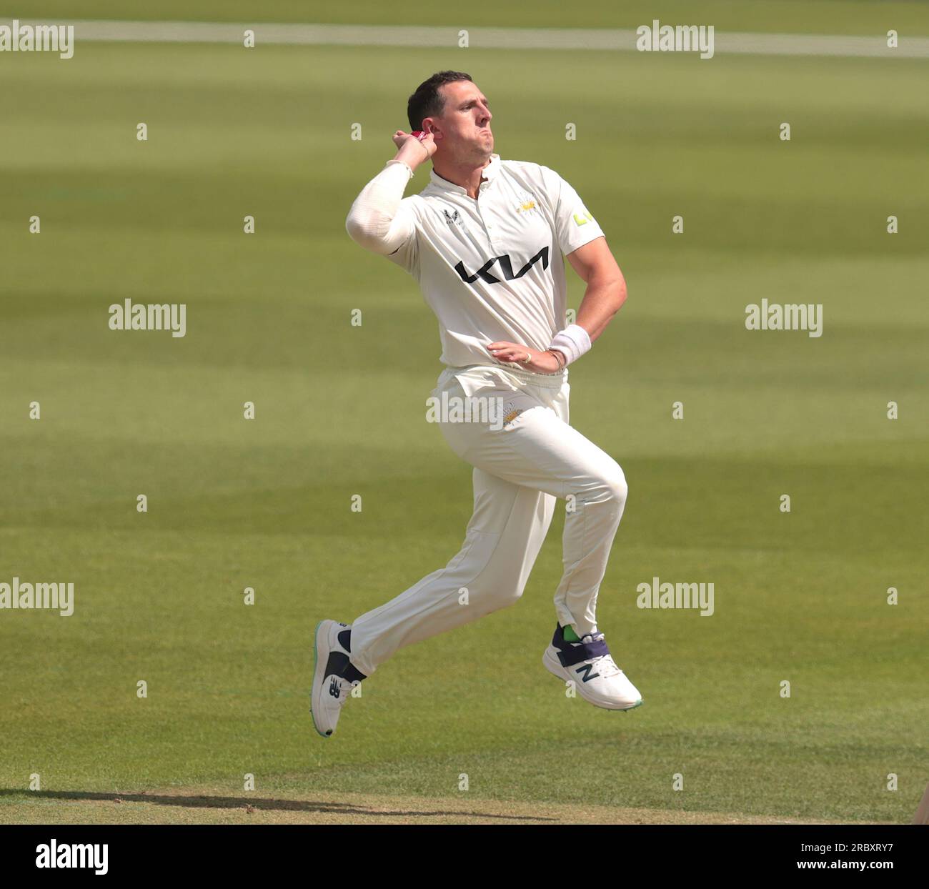London, UK. 11th July, 2023. Surrey's Dan Worrall bowling as Surrey ...