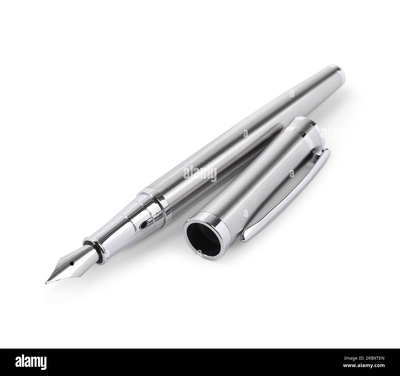 Stylish silver fountain pen isolated on white Stock Photo - Alamy