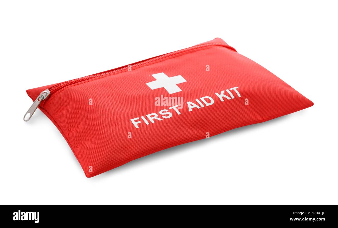 Red first aid kit isolated on white Stock Photo - Alamy