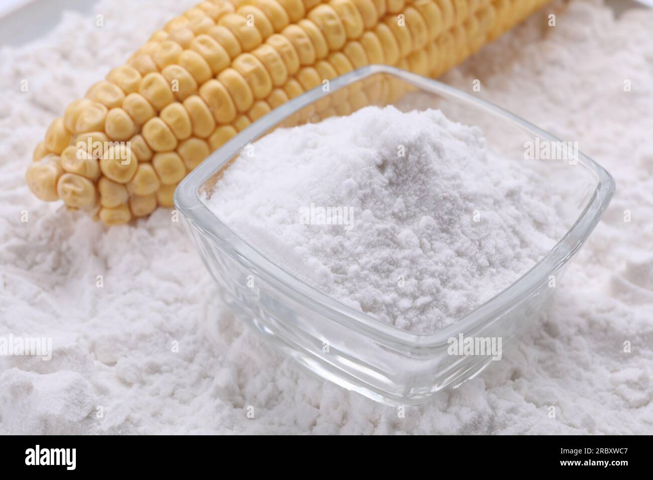 White corn starch and cob on powder, closeup Stock Photo - Alamy