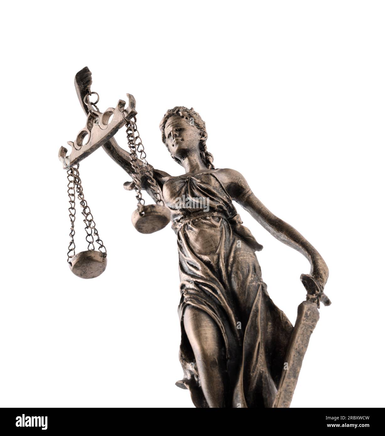 Statue of Lady Justice isolated on white, low angle view. Symbol of ...