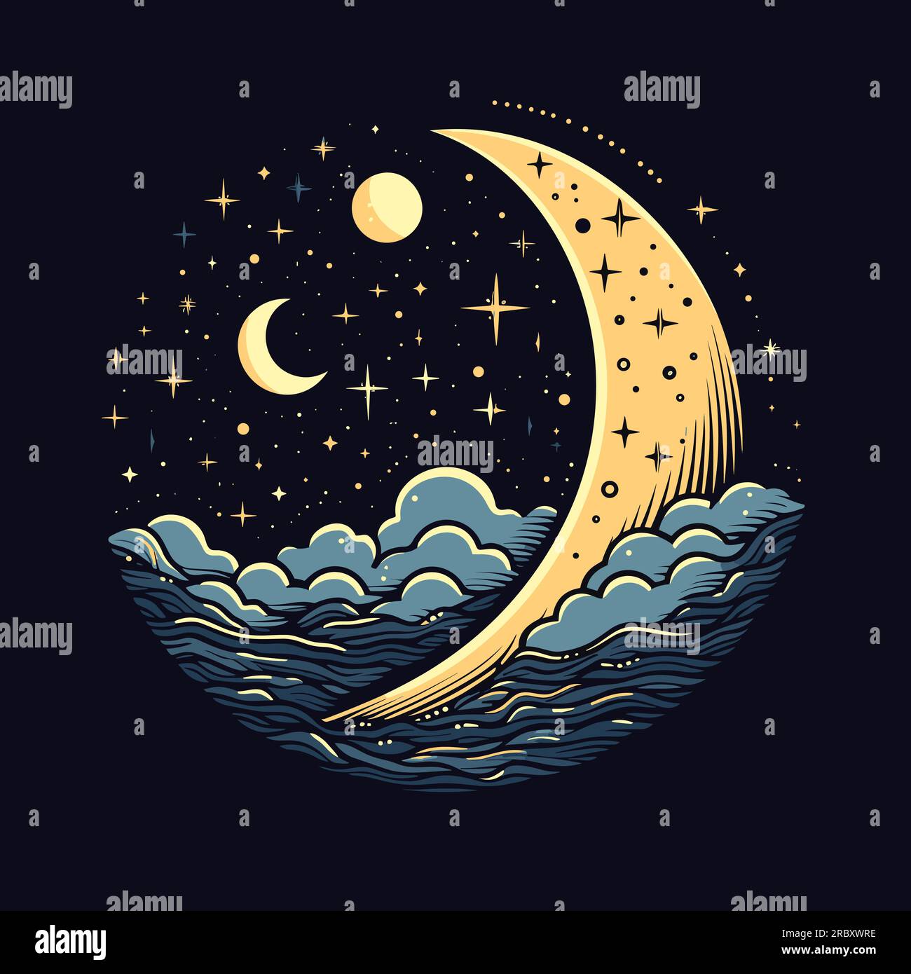 Moon. Moon hand-drawn comic illustration. Vector doodle style cartoon ...