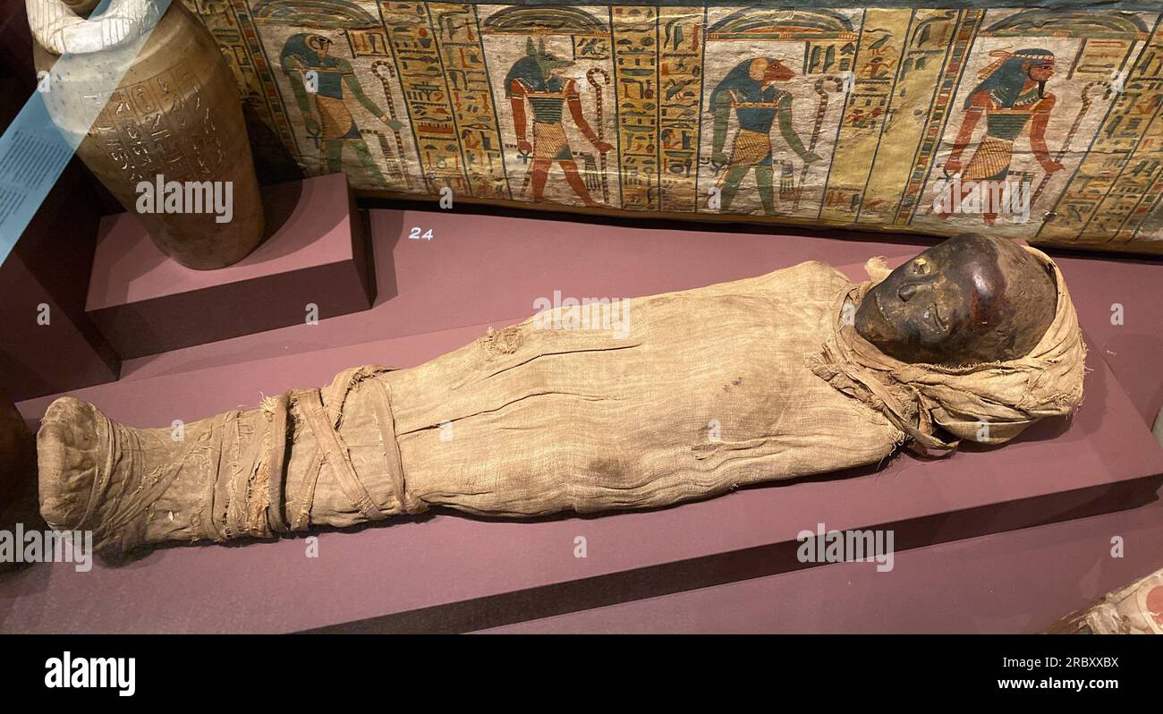 Stockholm, Sweden - June 11 2023: Egyptian Mummies and sarcophagus in ...