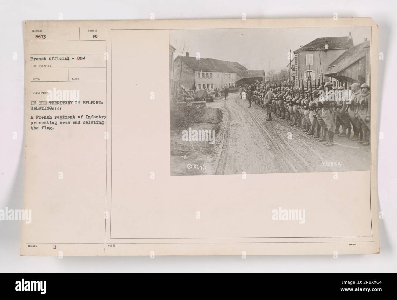 French regiment of Infantry presenting arms and saluting the flag in ...