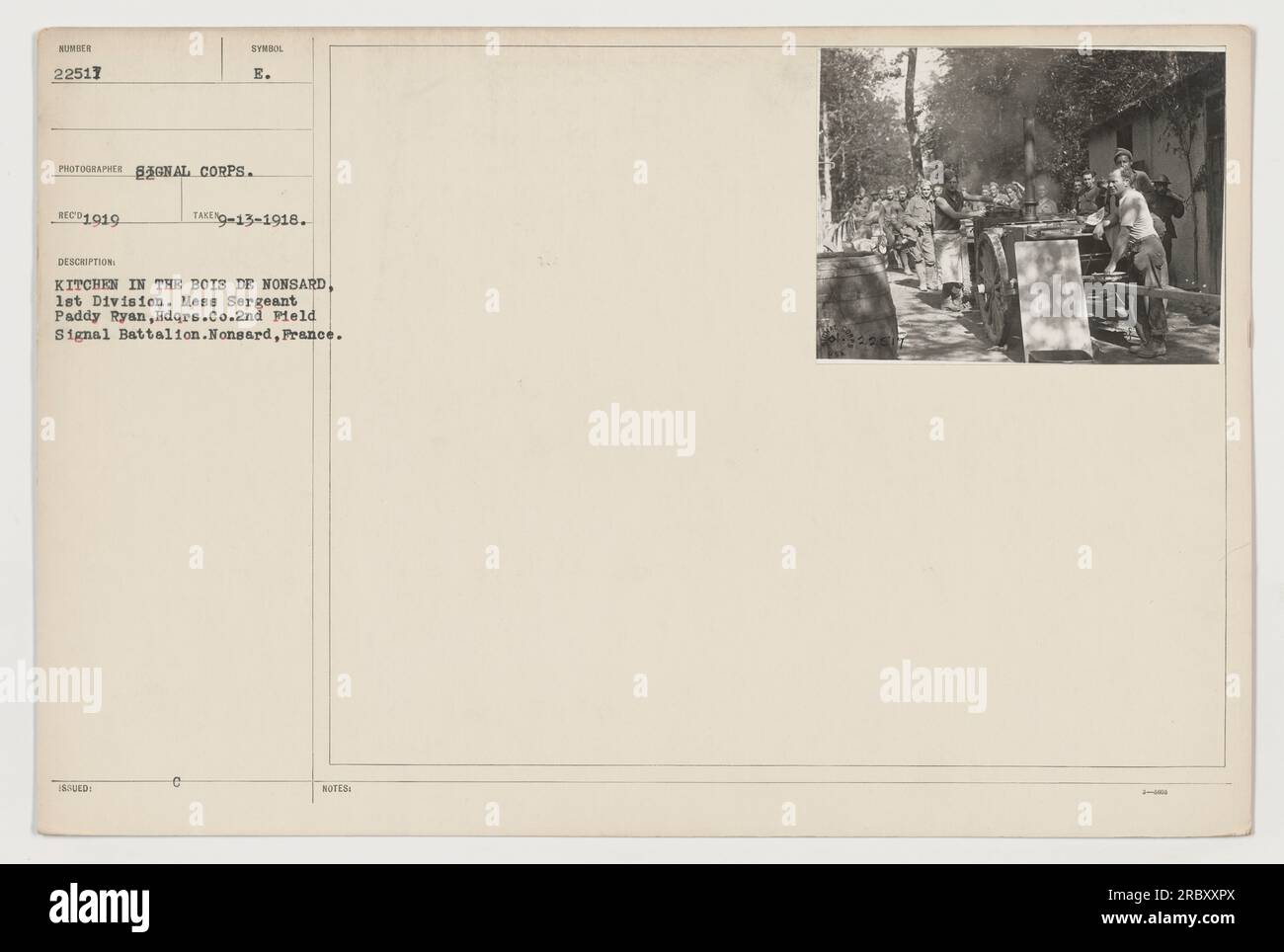 Mess Sergeant Paddy Ryan working in the kitchen of the Bois de Nonsard ...