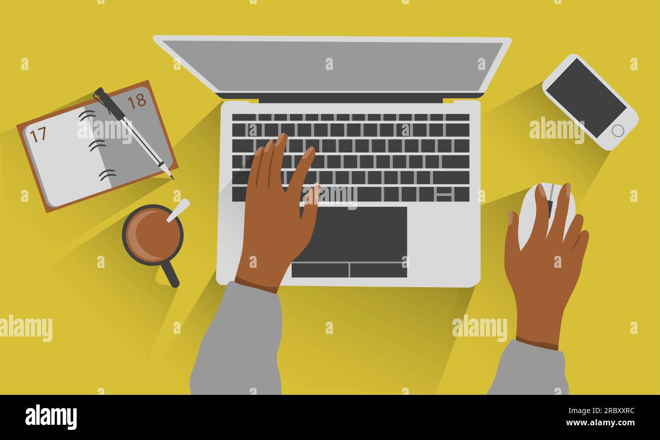 Work space of manager in home or office interior with black person ...