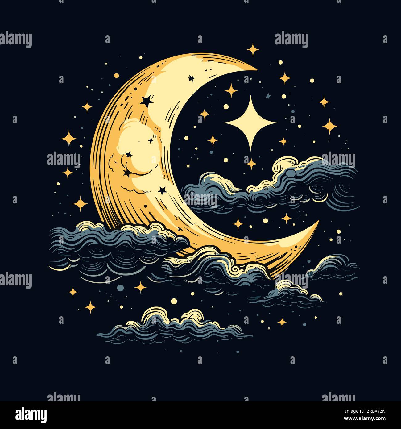 Moon. Moon hand-drawn comic illustration. Vector doodle style cartoon ...