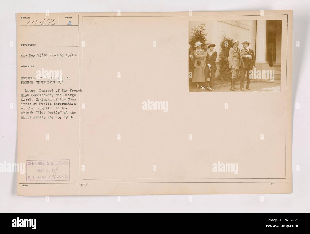 Lieutenant Demoret of the French High Commission and George Creel ...