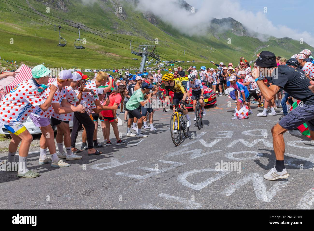 Col du Tourmalet, France - July 06 2023: Jonas Vingegaard and Tadej ...