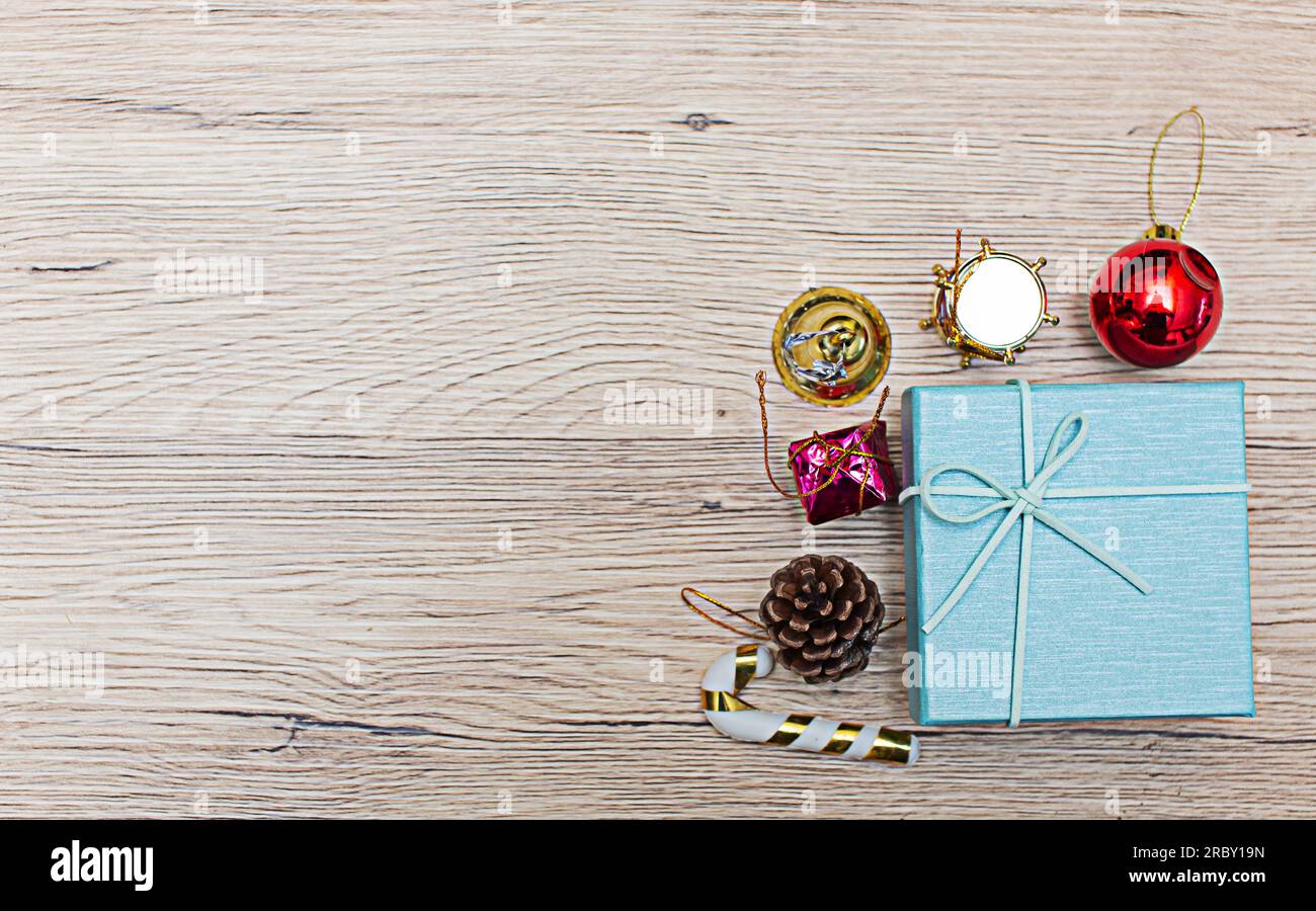 Christmas cluster high angle view gift boxes presented on rustic wooden ...