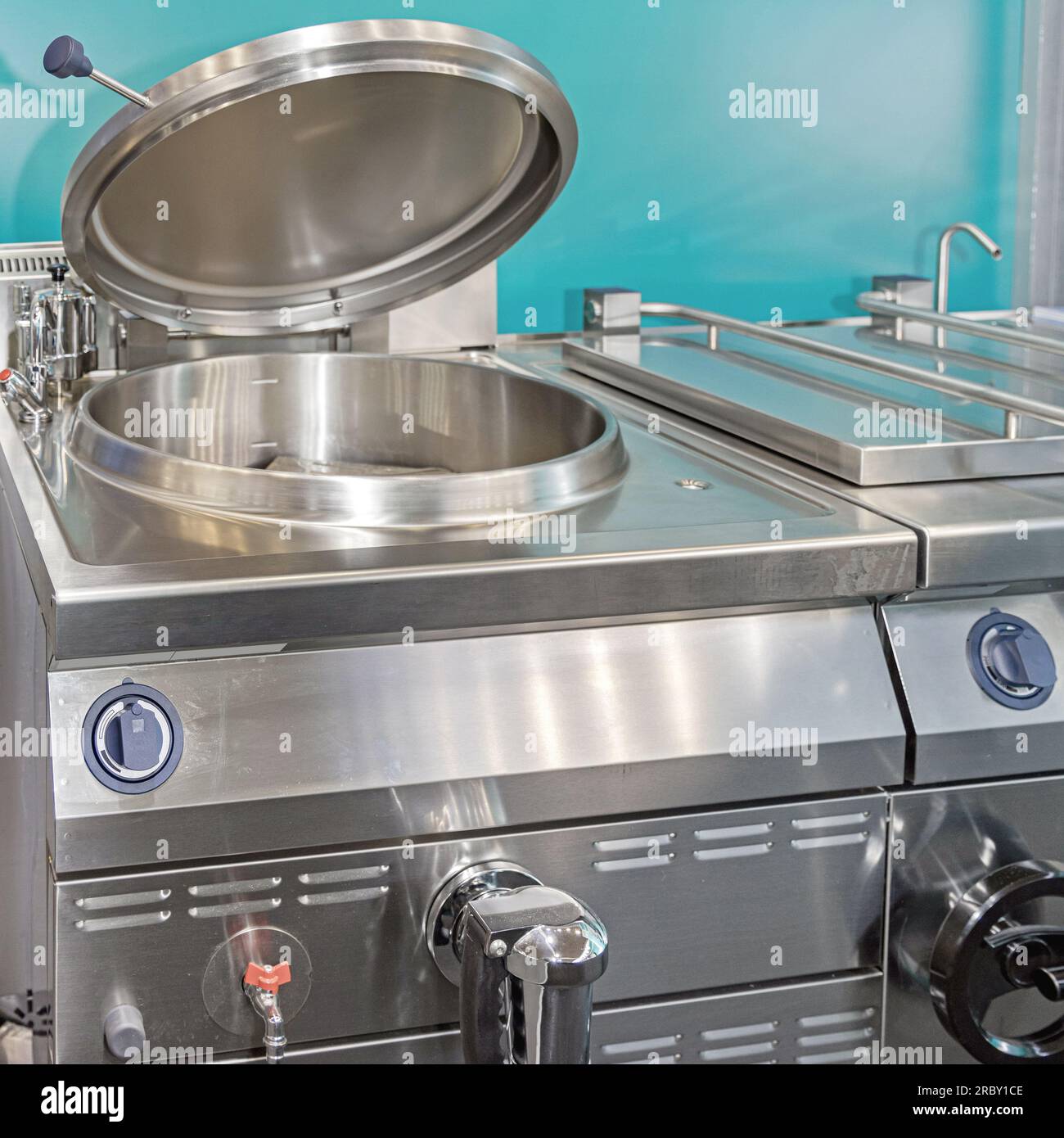 Open Lid at Big Electric Boiling Pan Indirect Heat in Restaurant ...