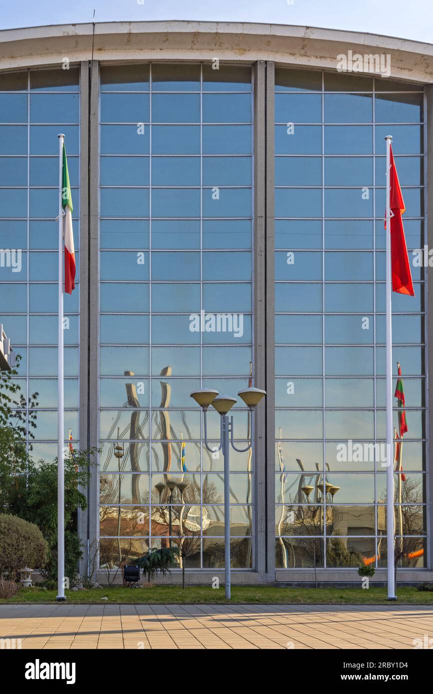 All Windows Tall Glass Wall at Large Hall Building Expo Stock Photo - Alamy