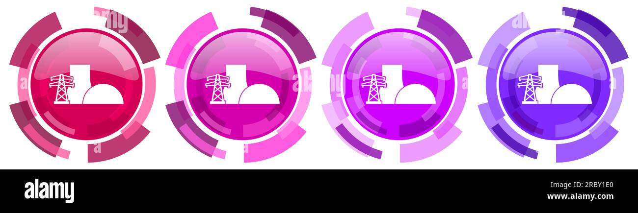 Nuclear power plant colorful icons collection, round glossy icon set ...