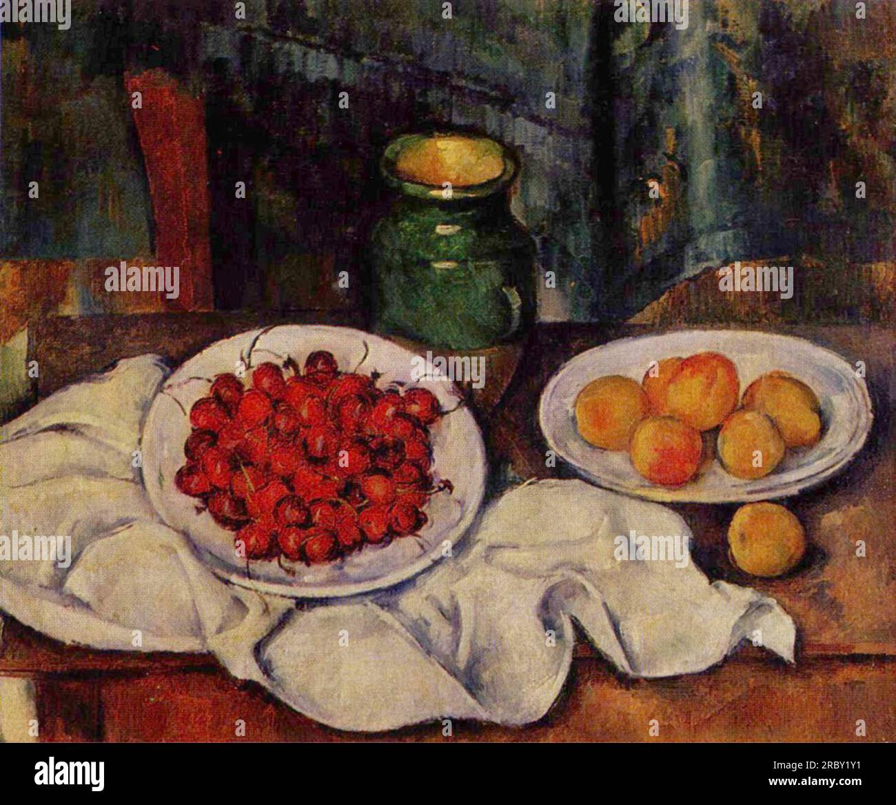 Still Life with a Plate of Cherries 1887 by Paul Cezanne Stock Photo ...