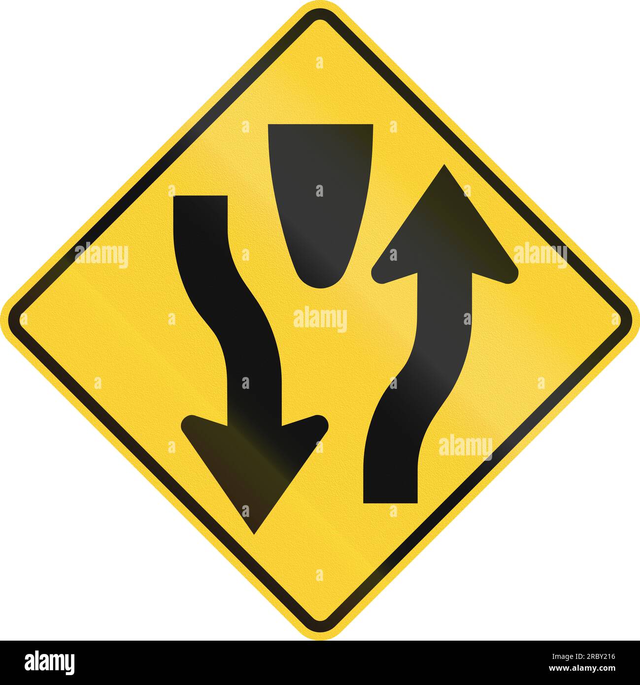 US road warning sign: Begin divided highway Stock Photo - Alamy