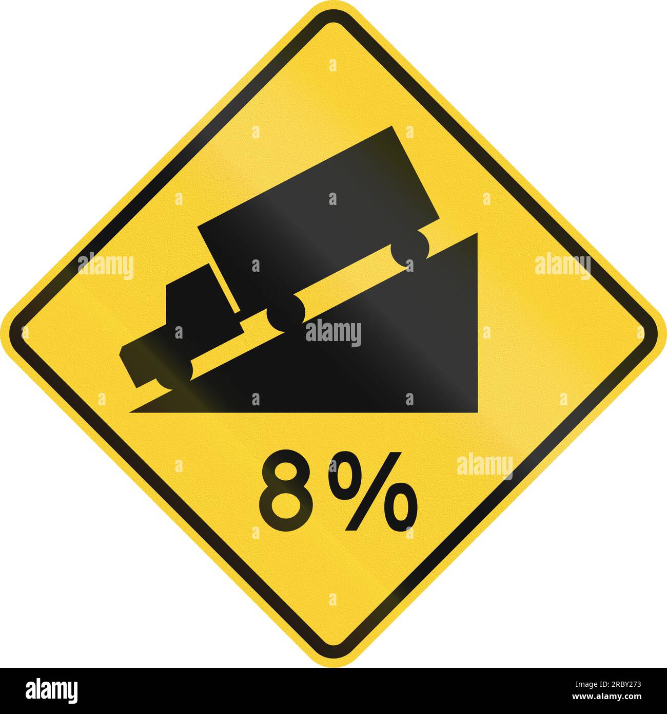 US road warning sign: hill/steep grade with percentage sign Stock Photo ...