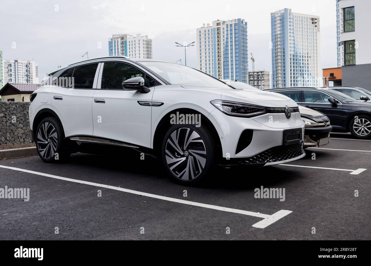 Minsk, Belarus, July 2023 - Volkswagen ID.4 electric vehicle on parking ...