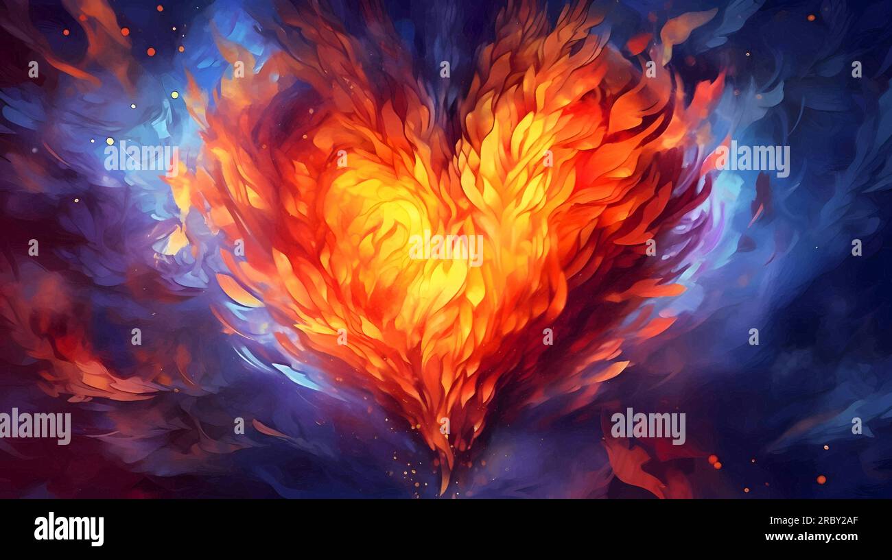 Blue Heart On Fire Wallpaper