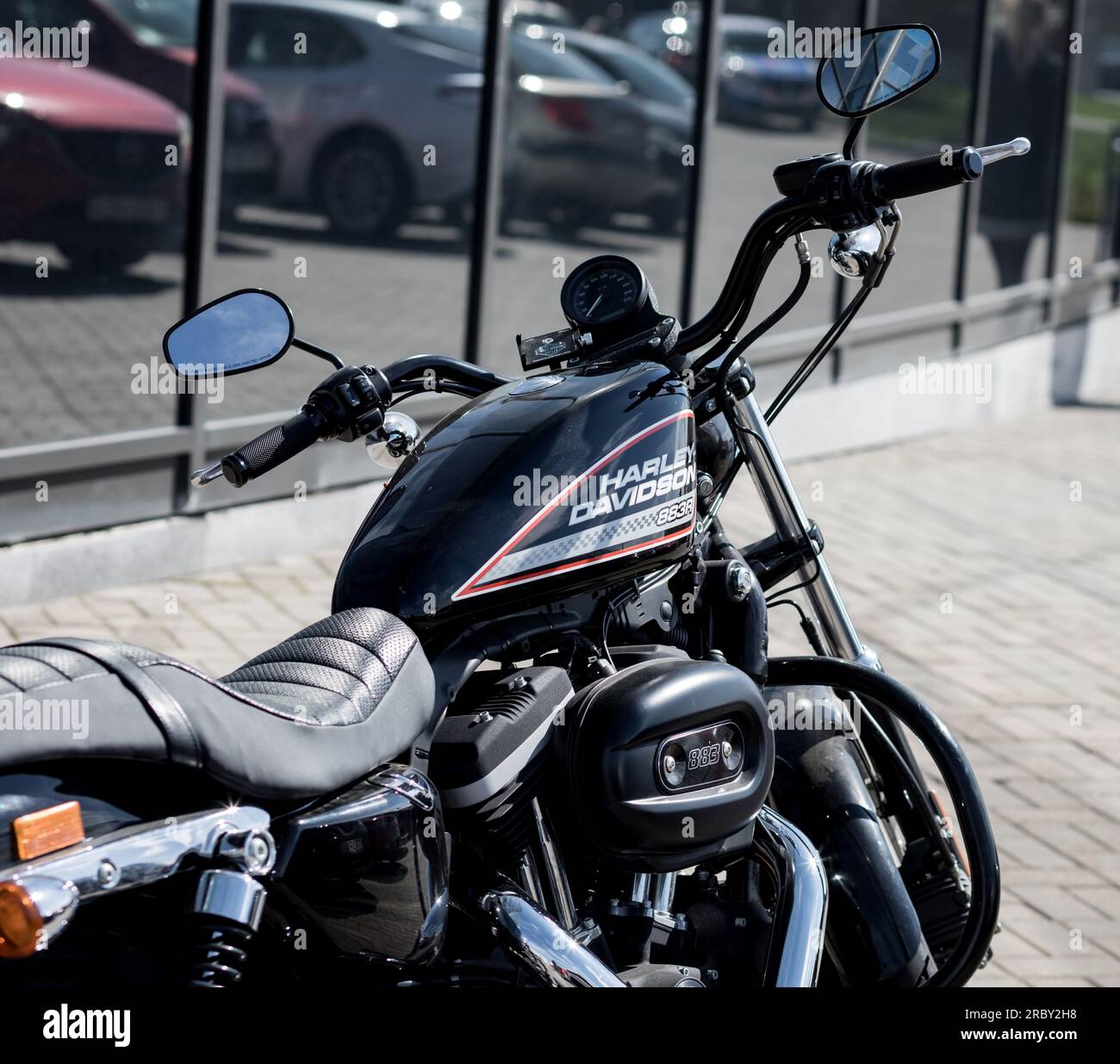 Minsk, Belarus, July 2023 - Emblem and engine of Harley Davidson ...