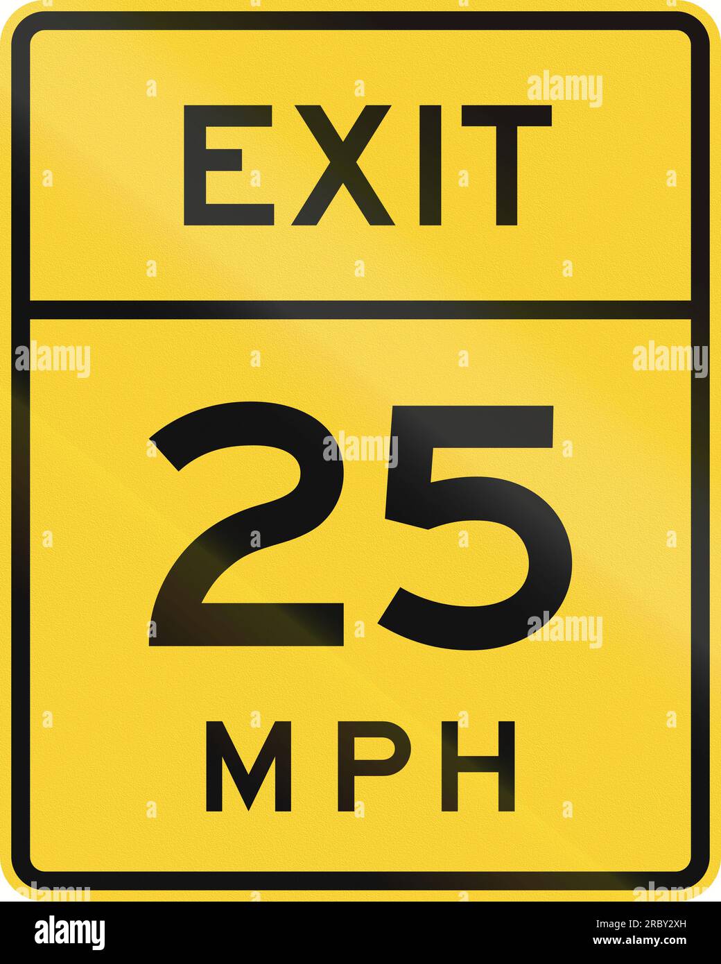 US road warning sign: Exit - Advised speed 25 mph Stock Photo - Alamy
