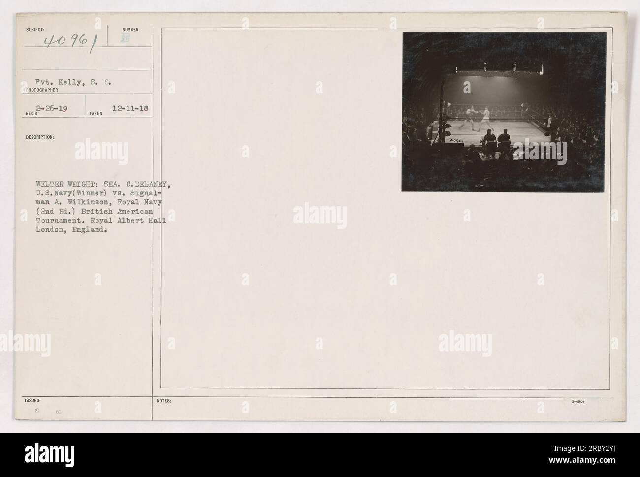 Photograph of a boxing match during the British American Tournament ...