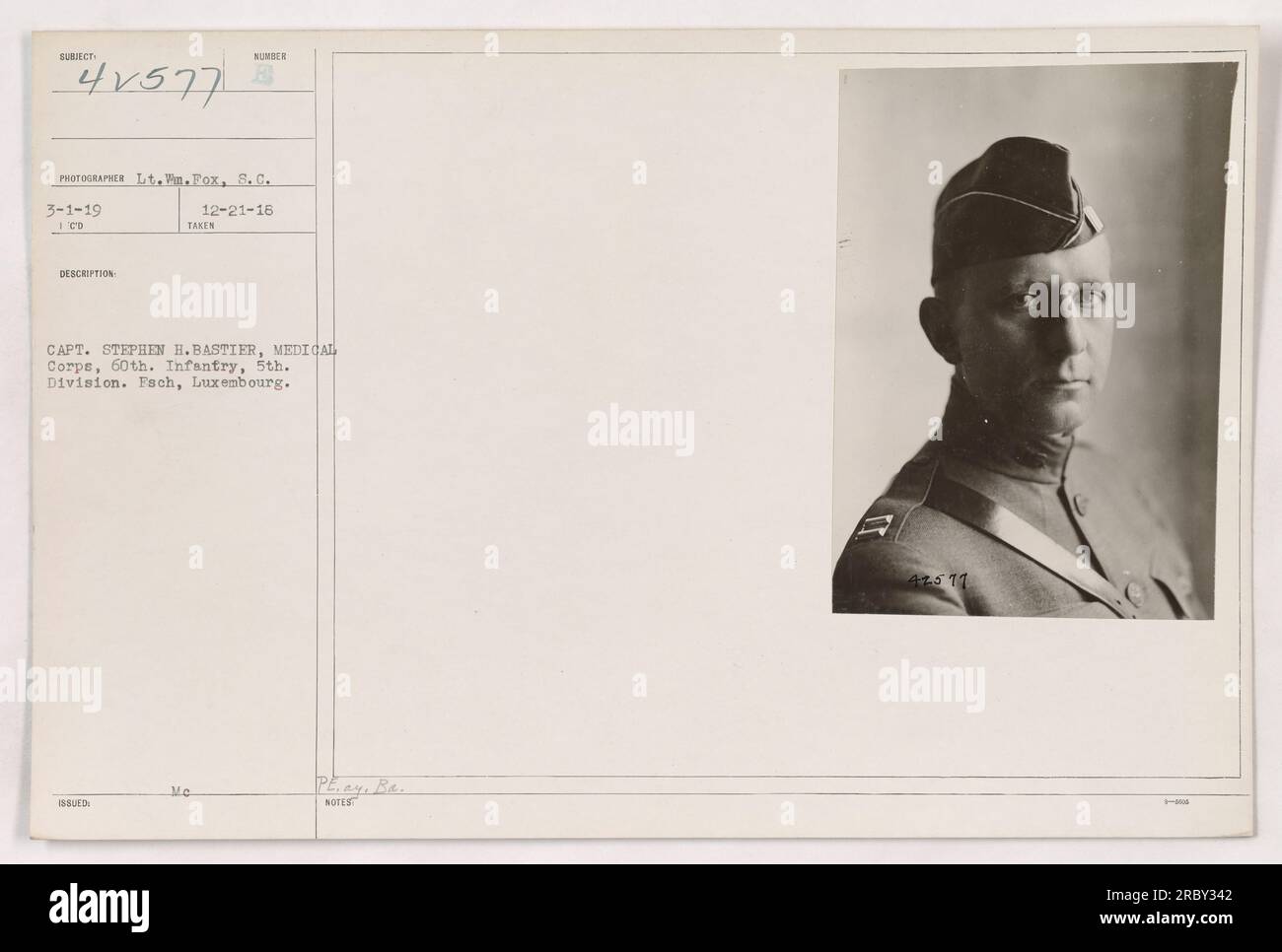 Capt. Stephen H. Bastier of the Medical Corps, 60th Infantry, 5th ...