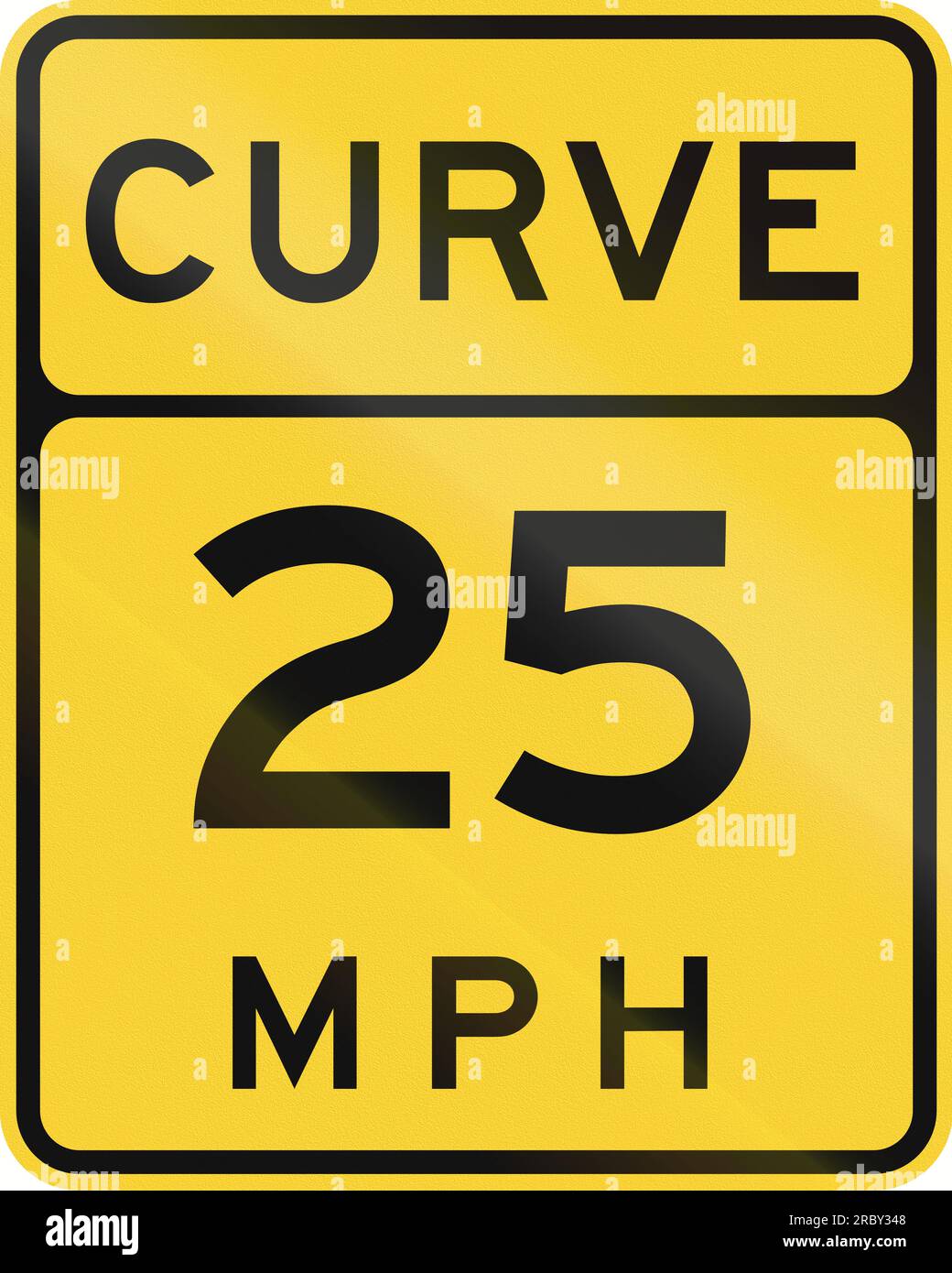 US road warning sign: Curve - Advised speed 25 mph Stock Photo - Alamy