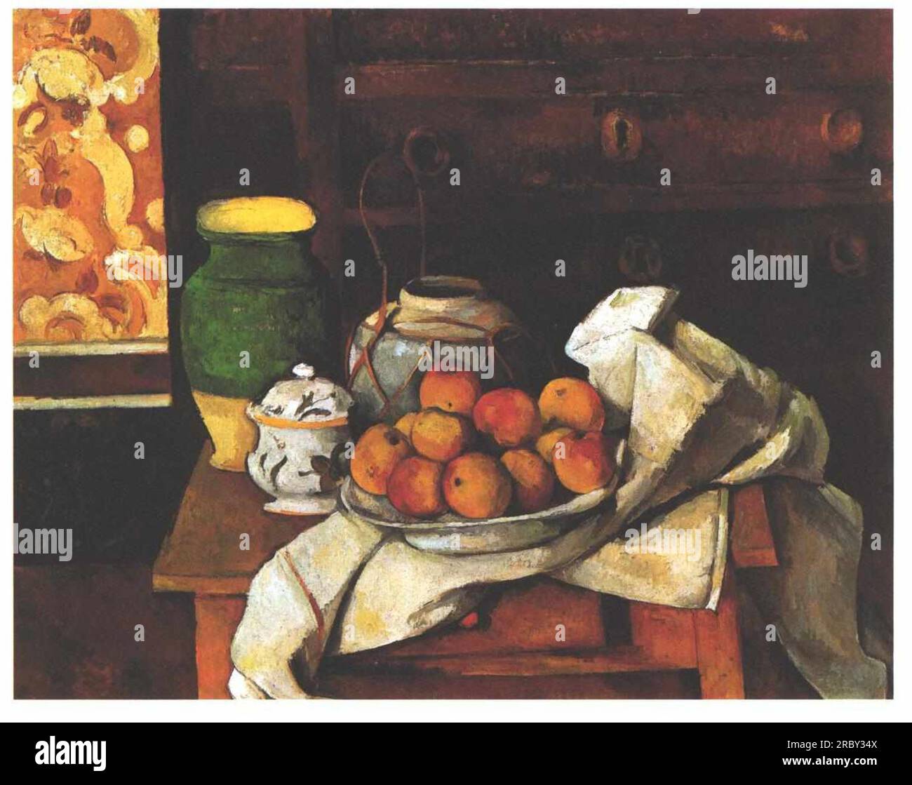 Still life in front of a chest of drawers 1887 by Paul Cezanne Stock ...