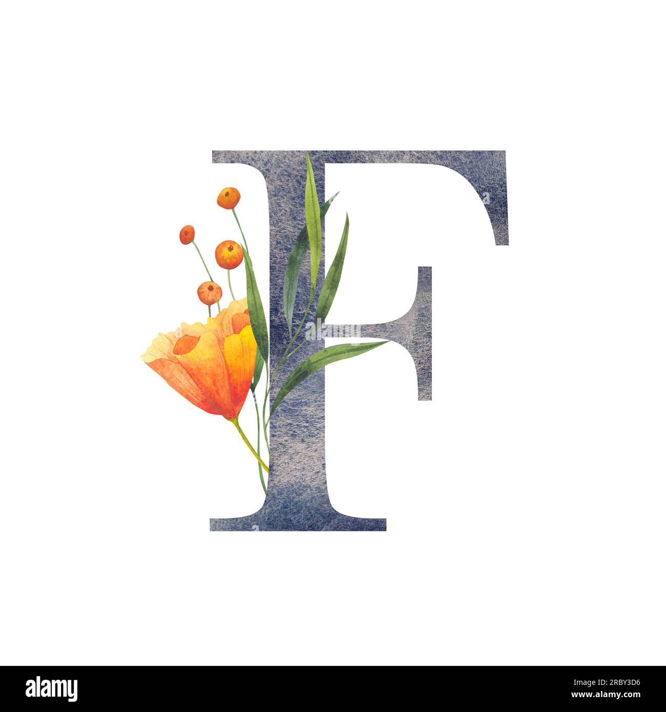Letter F with watercolor wildflowers. Floral alphabet, set isolated ...