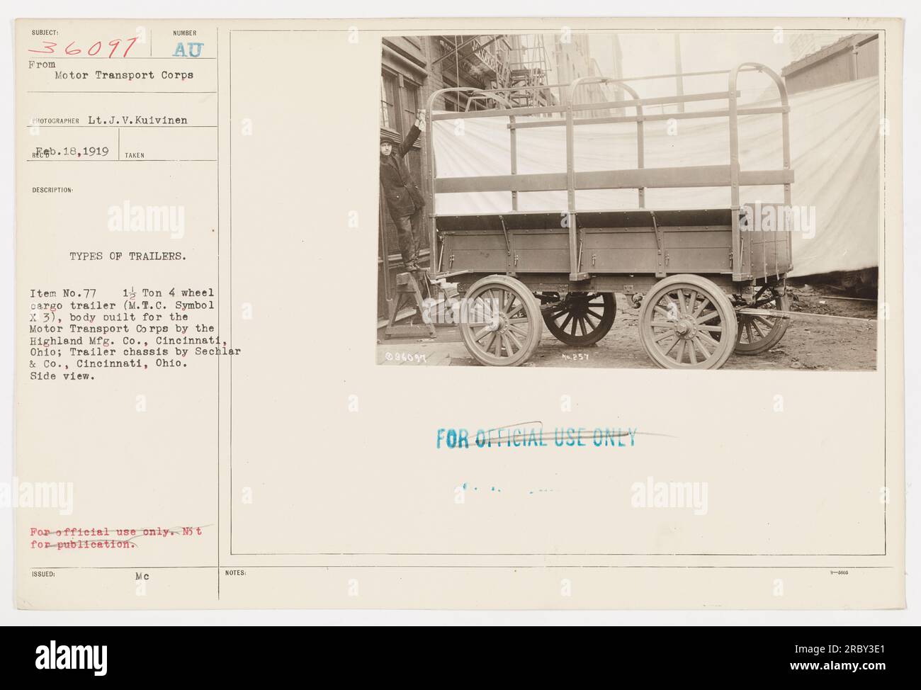 "Image showing a 1-ton, 4-wheel cargo trailer (M.T.C. Symbol x 3 ...