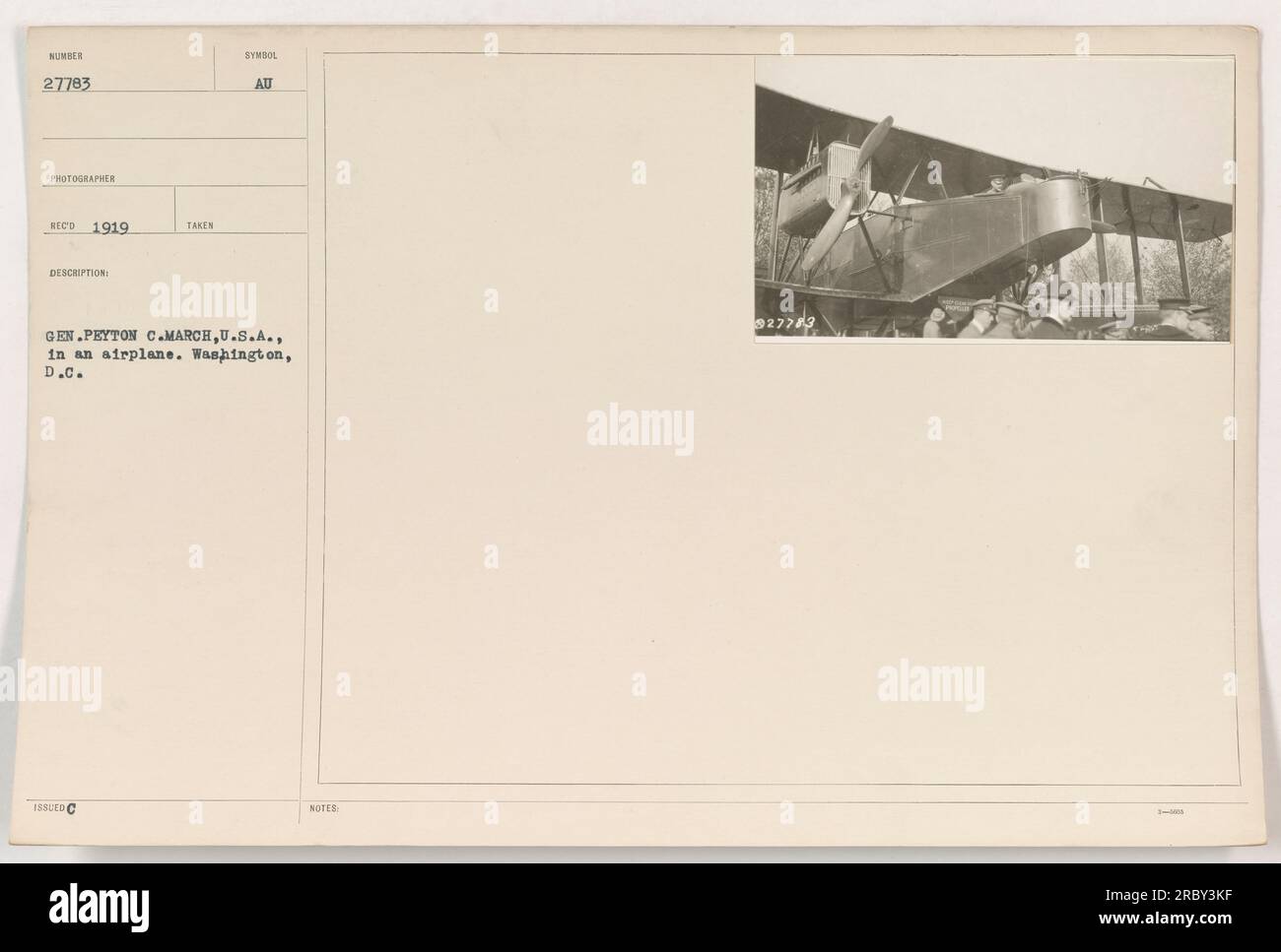 General Peyton C. March of the U.S. Army Air Service in an airplane in ...