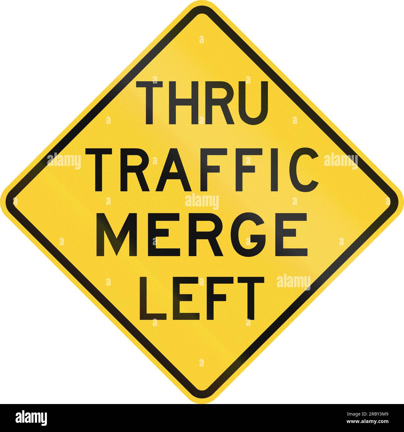 US warning traffic sign: Thru traffic merge left Stock Photo - Alamy