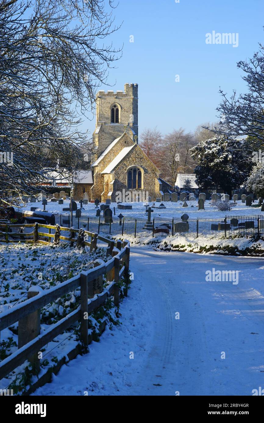 All Saints Church in December snow Stock Photo - Alamy