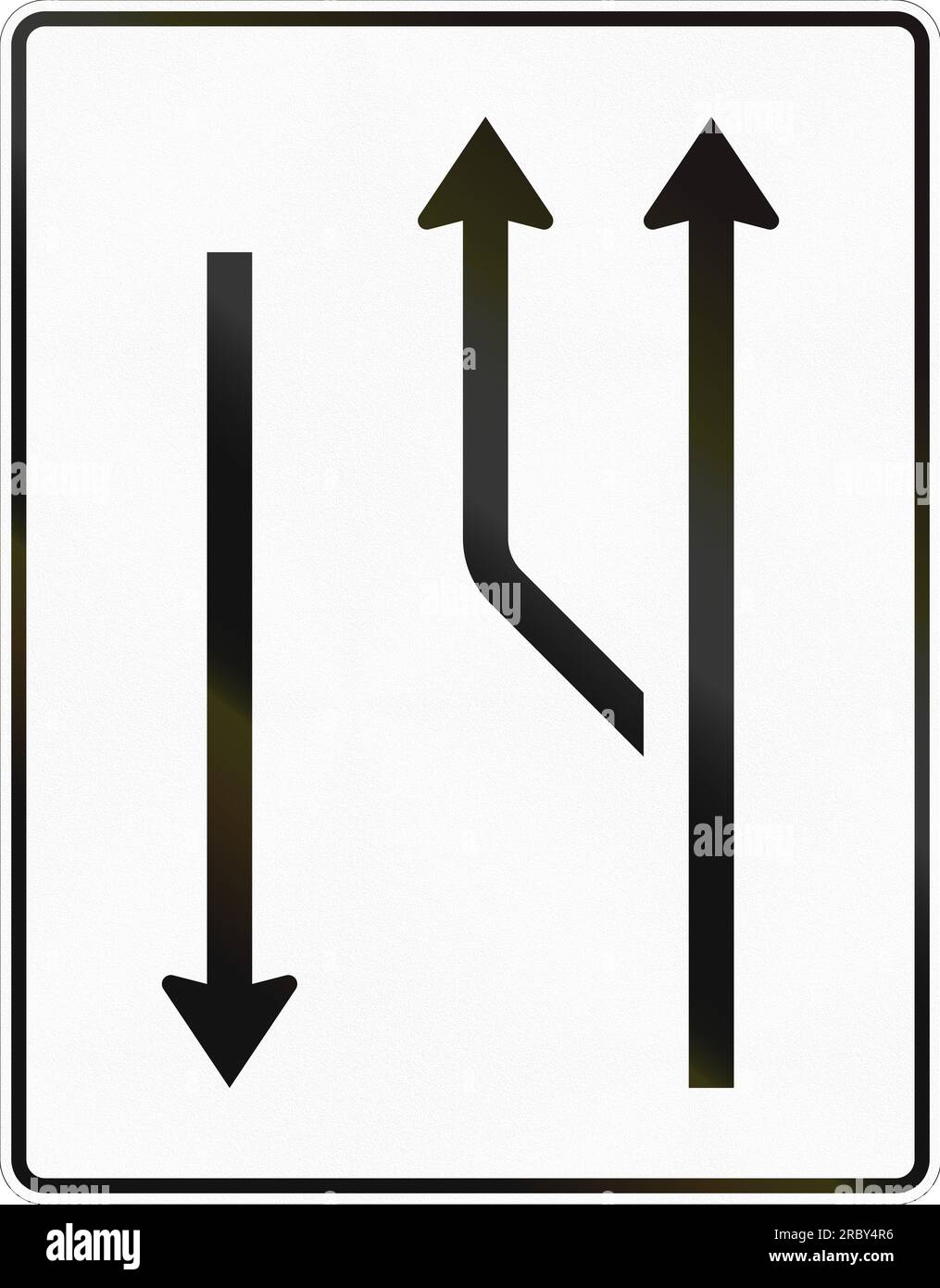 German road sign: Second lane speed begins. Oncoming traffic is shown ...