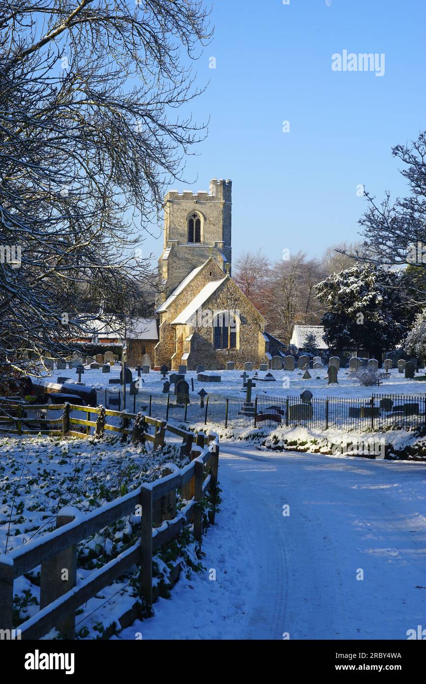 All Saints Church in December snow Stock Photo - Alamy