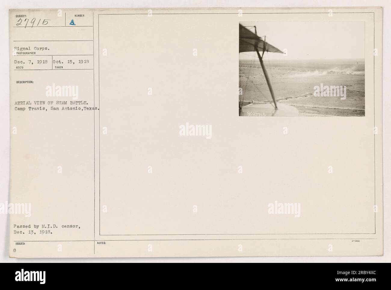 Aerial view of a sham battle taking place at Camp Travis in San Antonio ...