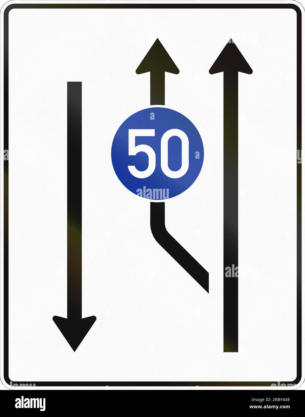 German road sign: Second lane with minimum speed begins. Oncoming ...
