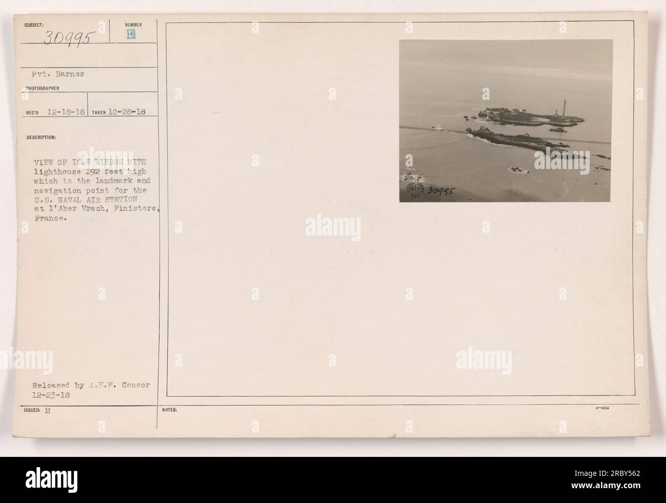 A photograph taken on October 26, 1918 shows a view of Isle Vierge in ...